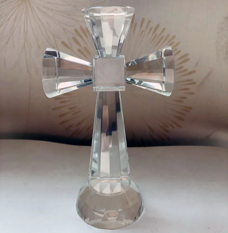 Clear Crystal Glass Standing Cross MH-15550 - Art & Collectible