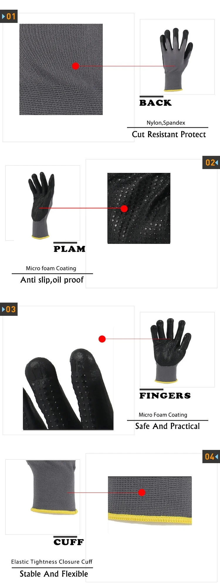 Sunnyhope 15 Gauge Orange Nylon And Spandex,Black Nitrile Foam Palm Dip ...