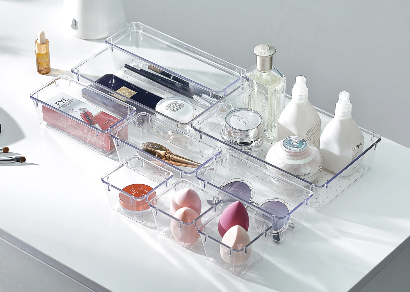 25 Pcs Clear Plastic Drawer Organizers Set,4-size Versatile Bathroom ...