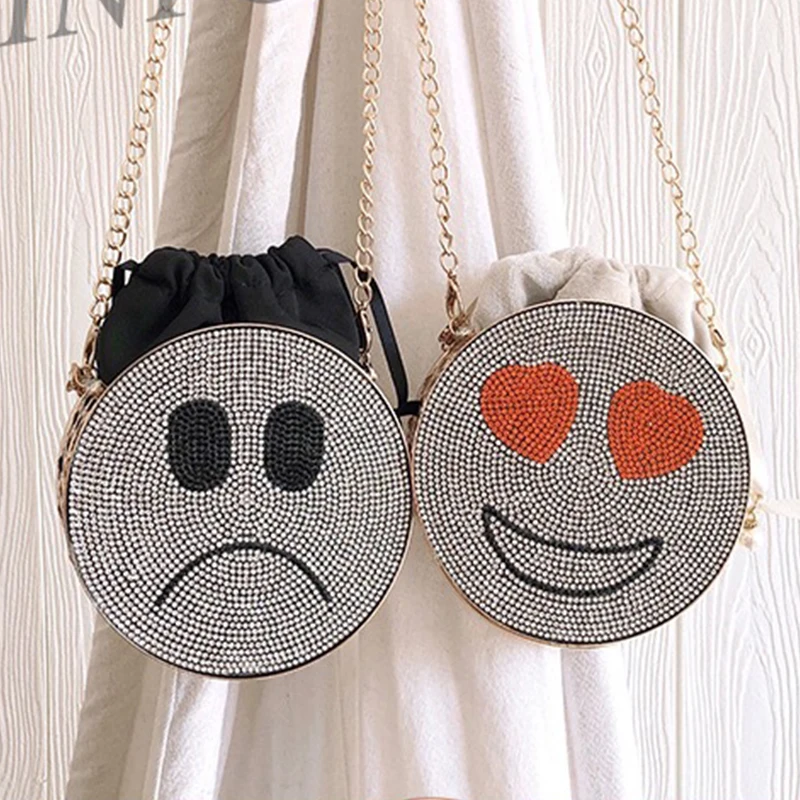 Cute Diamonds Round Shape Smiley Face Pattern Shoulder Bag Purses And ...