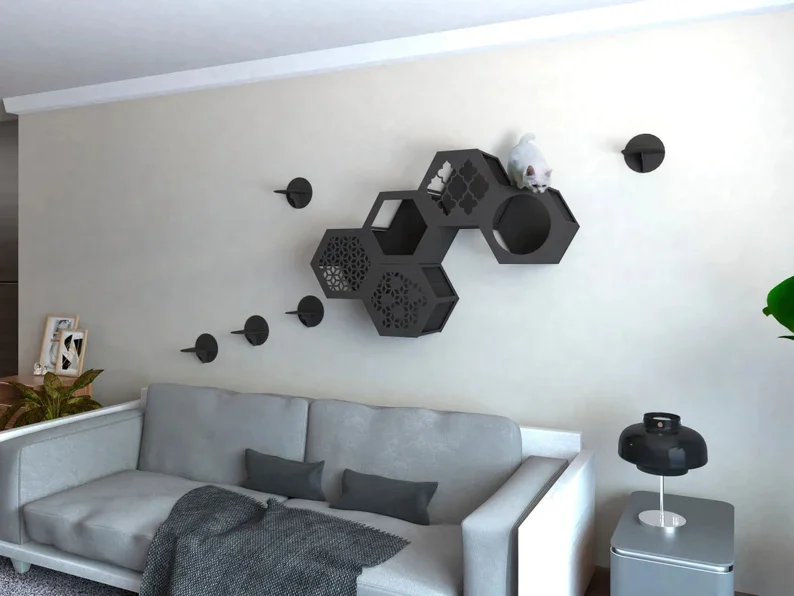 Black Cat Hexagonal Cat Wall Frame Furniture Wall Cat Tunnel - Buy Cat ...