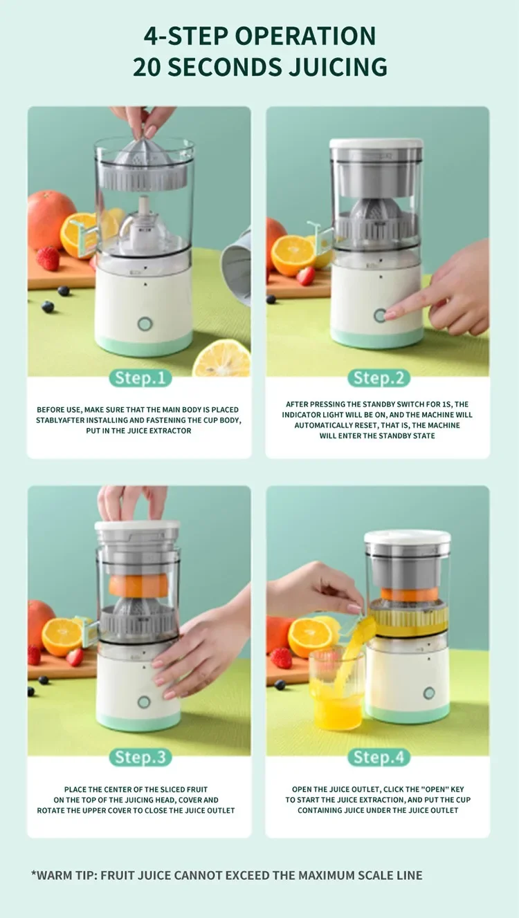 Electric Slow Juicer Rechargeable Citrus Juicer Machines With Usb And ...