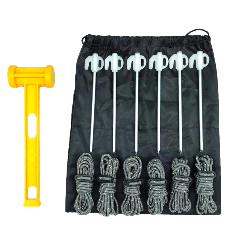 Galvanized Non Rust Fluorescence Camping Tent Stakes Kit With 4m Ropes ...