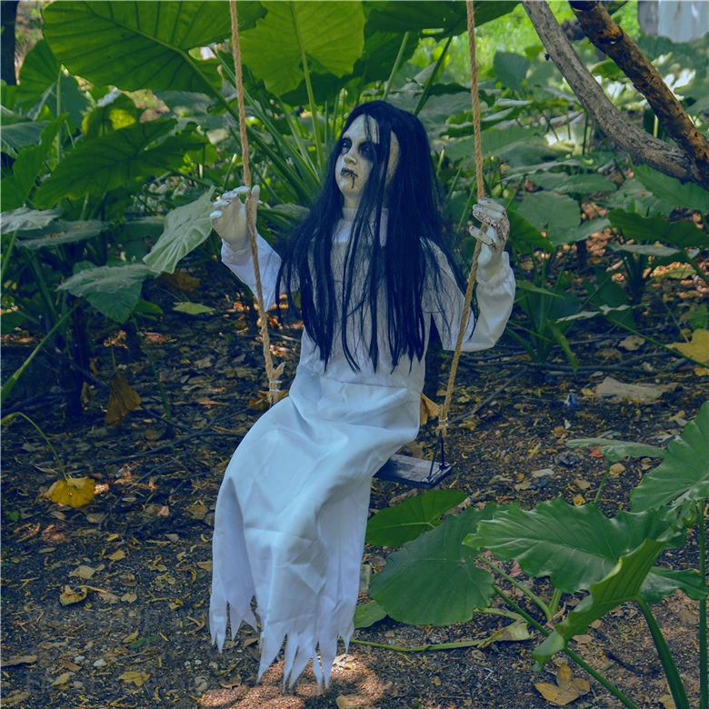 White Swing Ghost Haunted House Props Female Ghost Swinging Scary ...