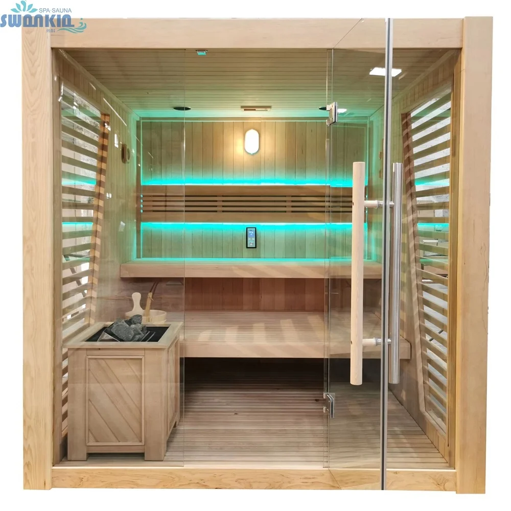 Swankia Luxury Hemlock Wood Sauna Traditional 6 People Sauna Room ...