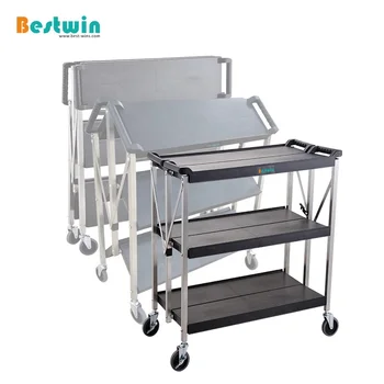 Collapsible Plastic Restaurant Serving Heavy Duty Folding Utility Cart ...