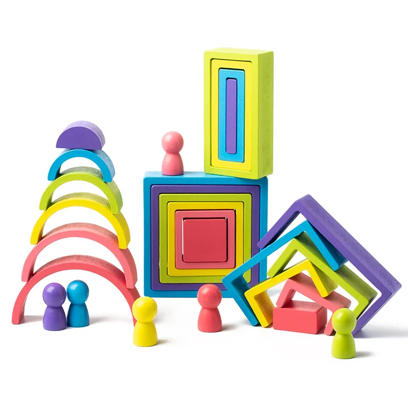 Educational Kids Rainbow Bluey Wooden Stacking Building Blocks Products ...