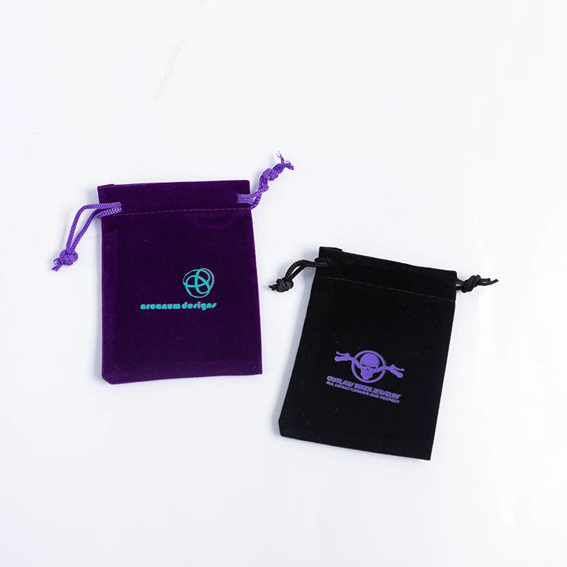 Custom Printed Friendly Black Velvet Small Bag Jewelry Pouch Purple ...