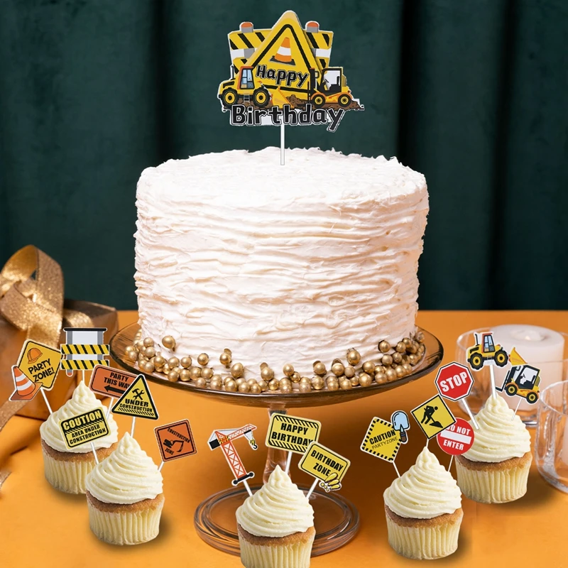 Construction Cupcake Toppers Dump Truck Excavator Tractor Party Cake ...