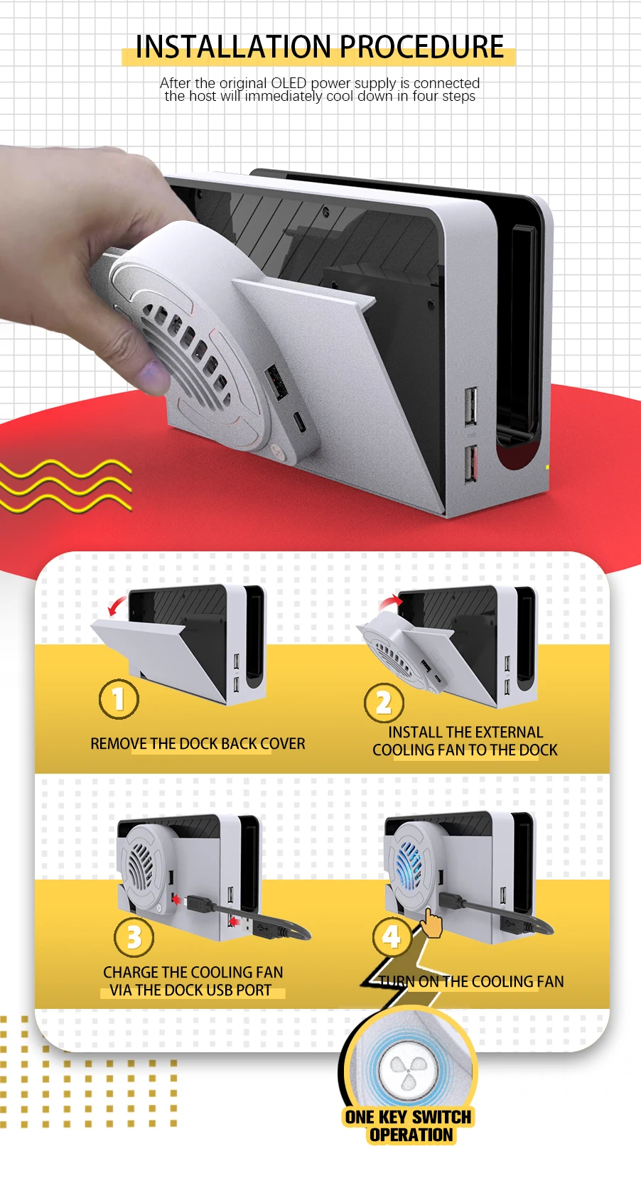 Honson Cooling Fan Dock Faceplate For Nintendo Switch Oled Console With ...