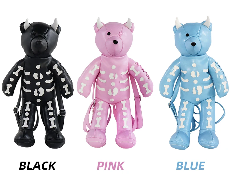 2022 Skeleton Bear Female Backpack Punk Style School Bags Doll Designer ...