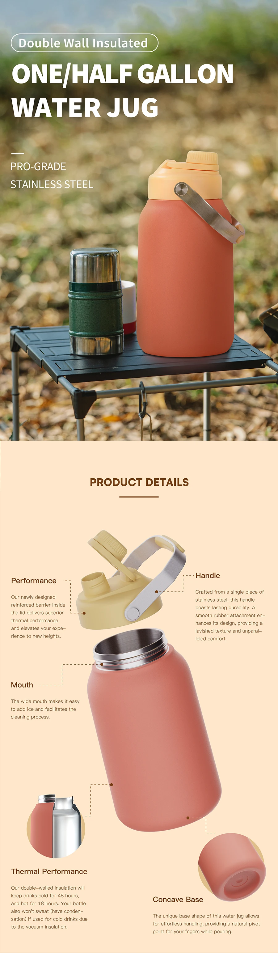 64-128oz Large Capacity 304 Stainless Steel Single Layer Water Bottle ...