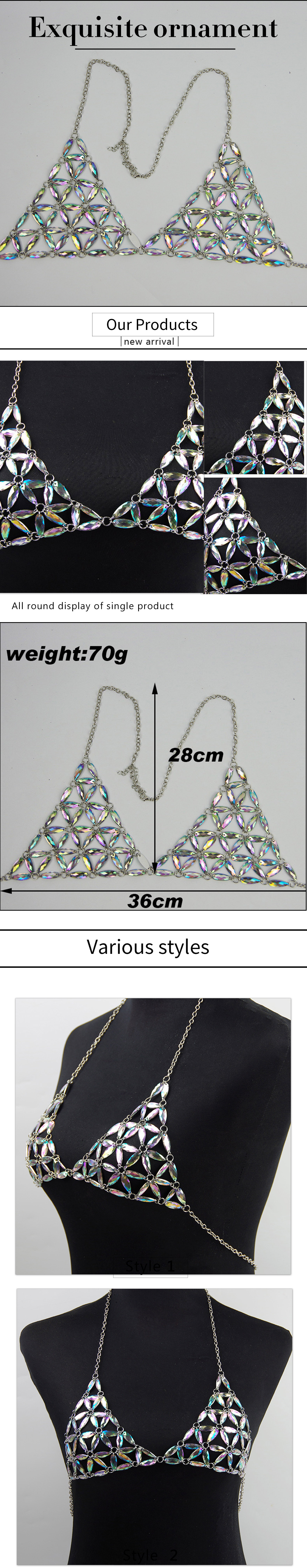 Jachon 2024 Bra Chain Sexy Bikini Colorful Acrylic Body Chain For Women ...