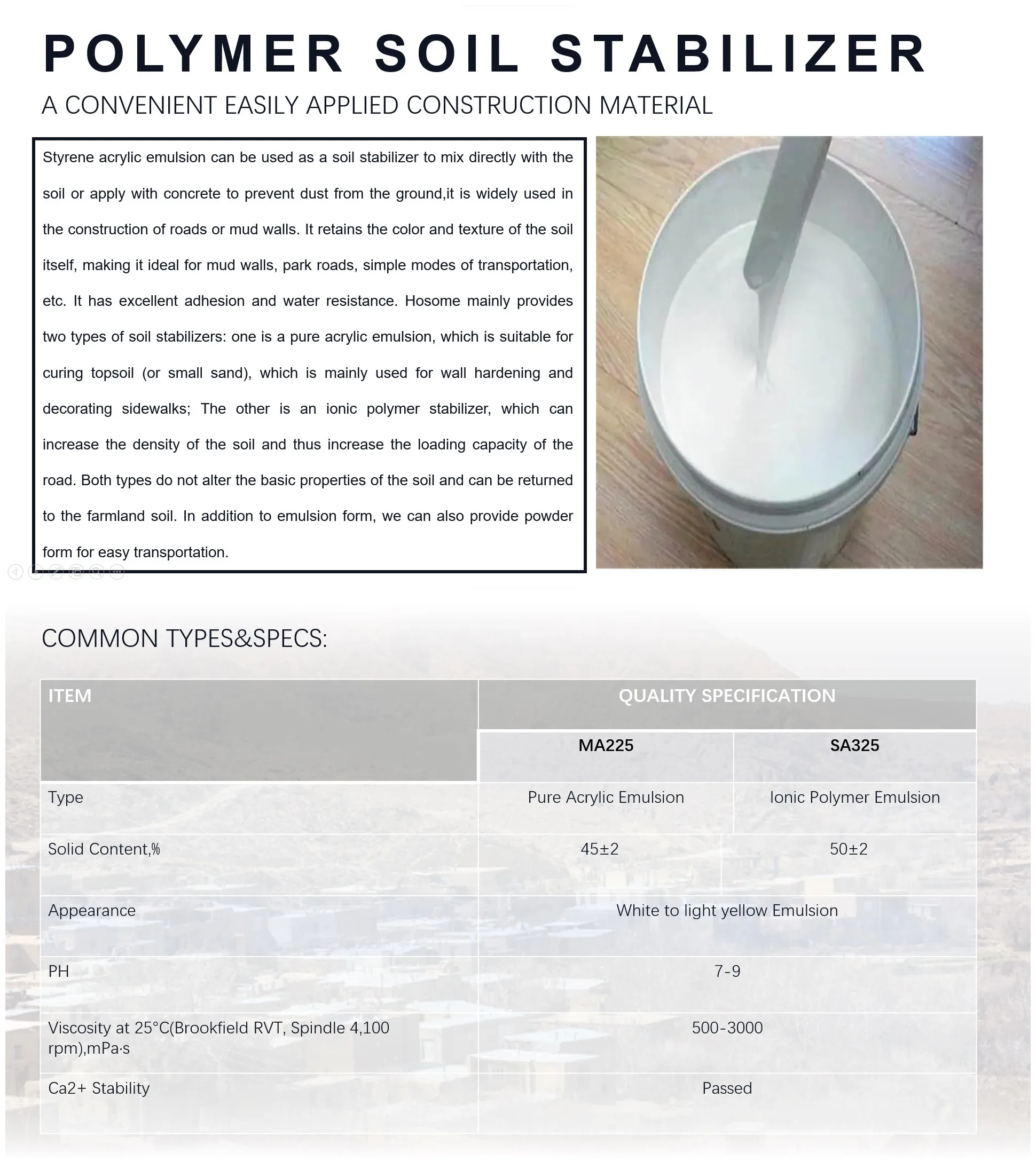 Polymer Soil Stabilizer/for Solidifying Surface Soil,Wall Hardening And ...