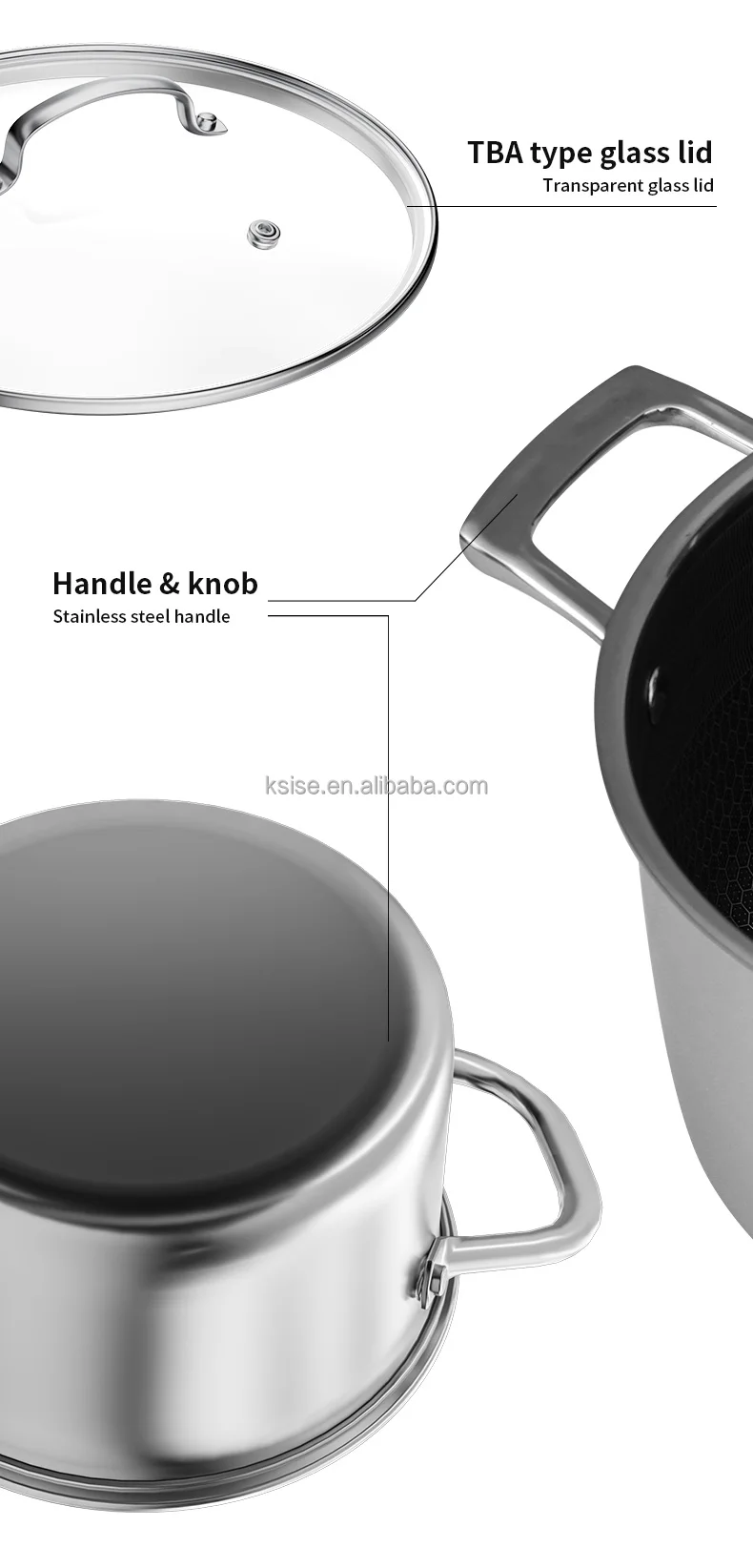 Cooking Pot Heavy Weight Triple-Layer Base Stainless Steel Honeycomb ...