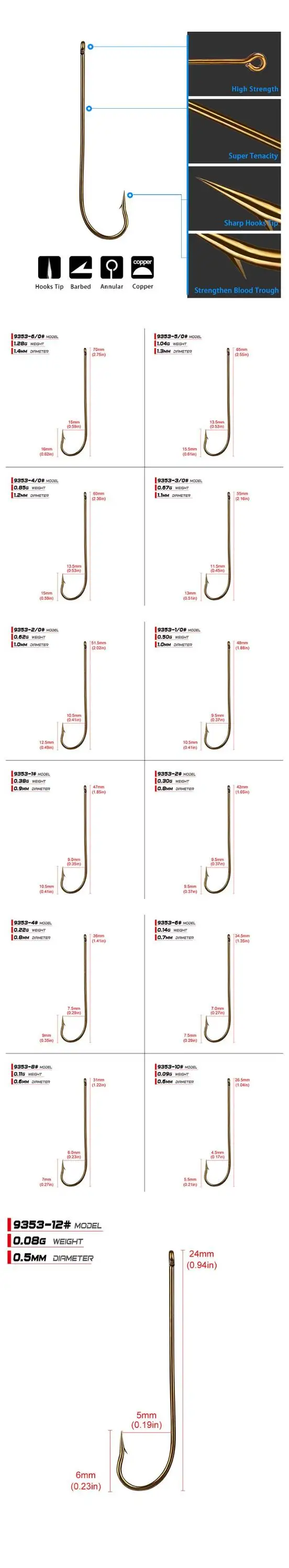 Weihe 1#-12# 1/0-6/0# Fishing Hook High Carbon Steel Hooks Barbed Hook ...