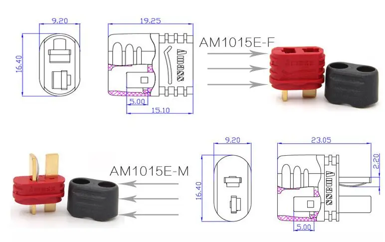 Amass T Plug Deans Female Male Connectors 2 Pin Brass Bullet for RC Toys
