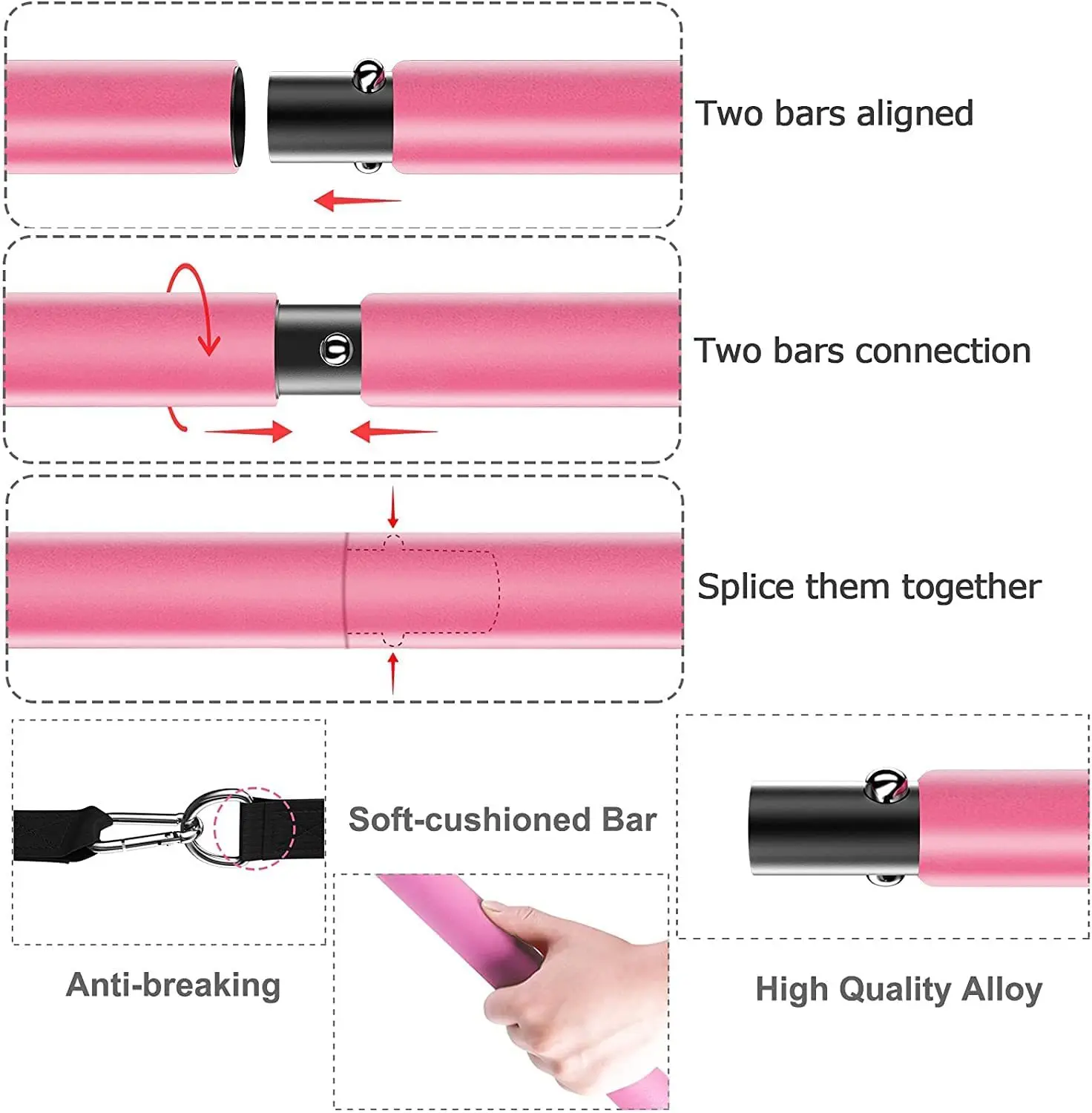 Adjustable Bodybuilding Pilates Bar Multifunction Rubber Expander ...