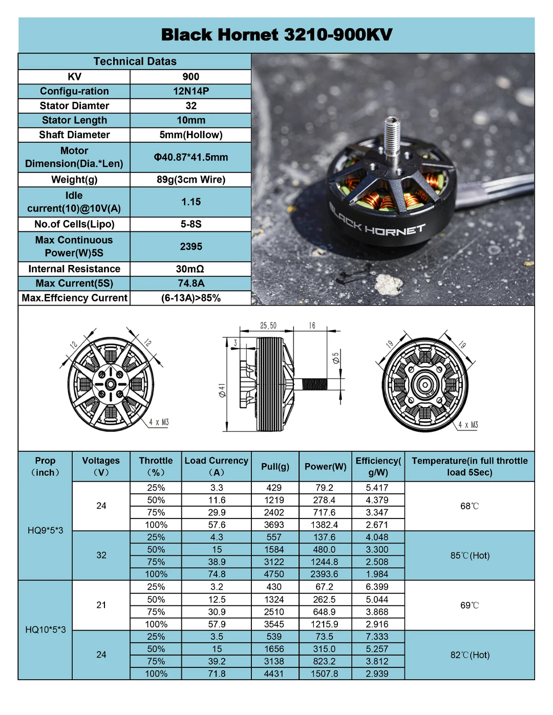Foxeer Black Hornet 3210 900KV Brushless Motor for FPV