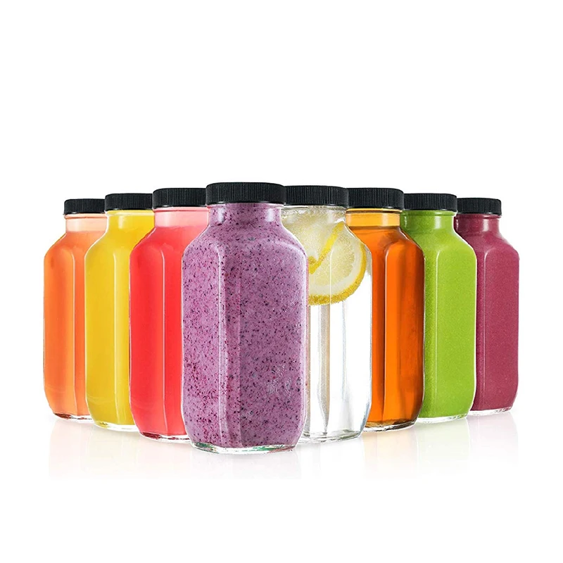 Clear French Square Beverage Glass Bottle - 8oz, 12oz, 16oz