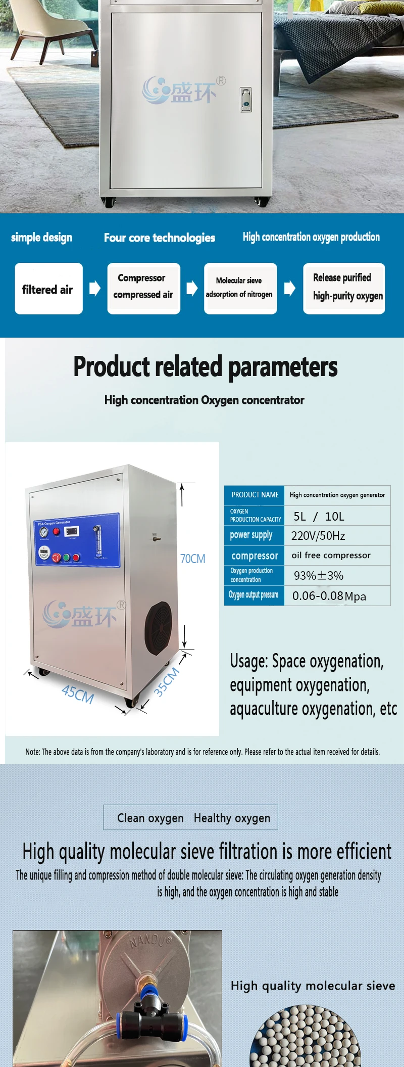 10L15L20L30L40L50L60L Aquaculture Oxygen Generator PSA High Purity Oxygen Generator Fish ...