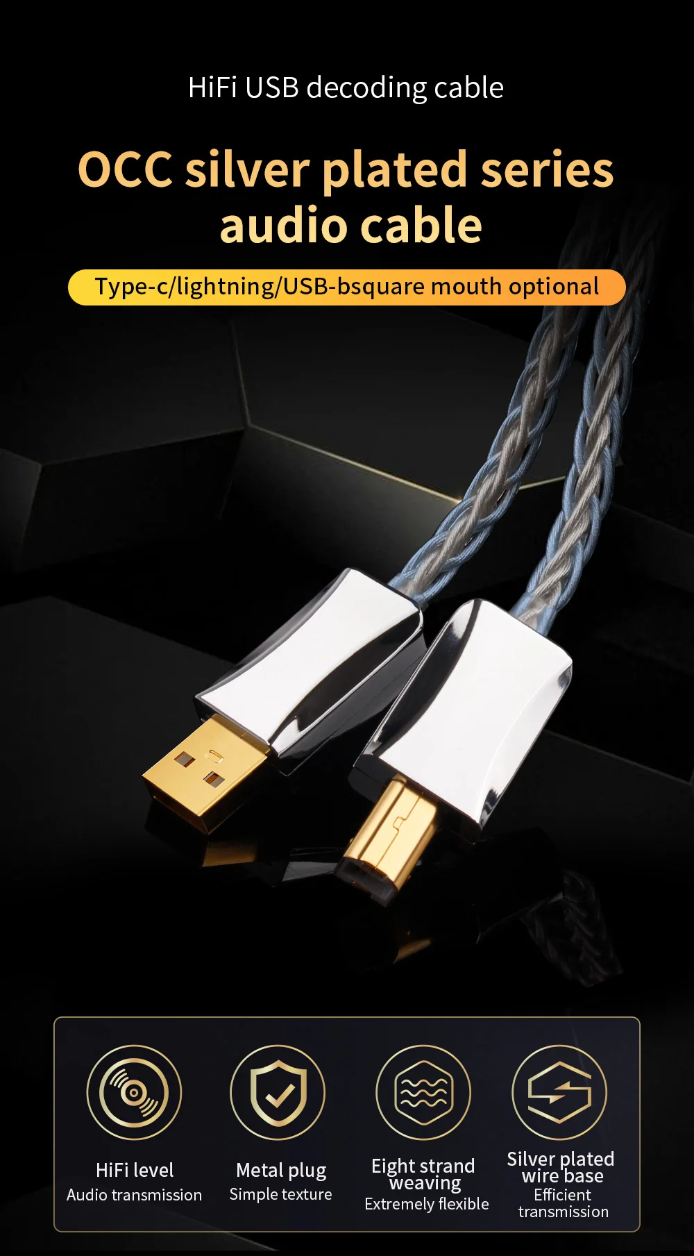 Usb B Square To Type C / For Apple / Usb A Audio Cable Gold Plated Pure ...