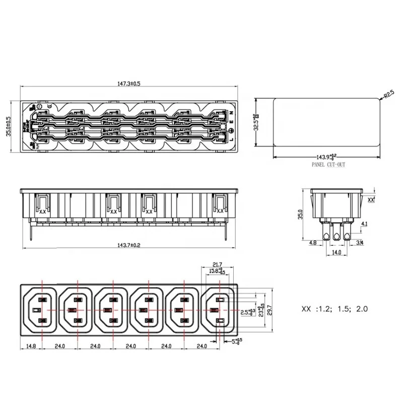 IEC 60320 C13 Snap-in Universal Wall Socket for UPS PDU