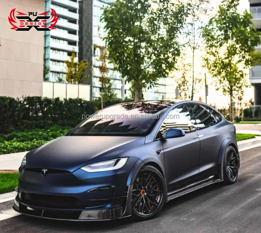 For Tesla Model X Plaid Body Kit Carbon Fiber Front Lip Side Skirts ...