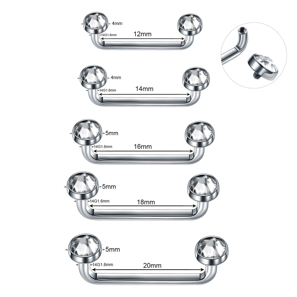 Implant Grade Titanium Internally Thread Crystal Gem Surface Barbell ...