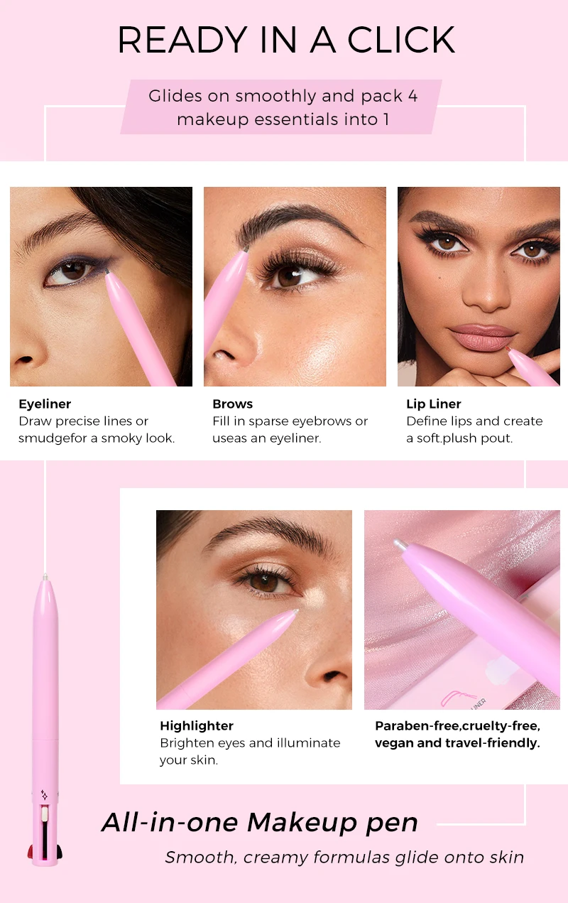 Multifunction Private Label 4 In 1 Makeup Pen Eye Lip Highlighter 4 In ...