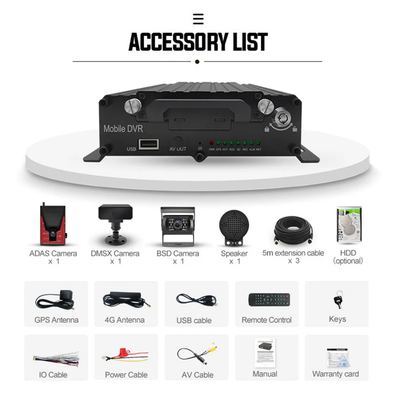 Professional Ai Mdvr Adas Dsm Hd 1080p Mobile Dvr 4ch Kit Car Bus Cctv ...