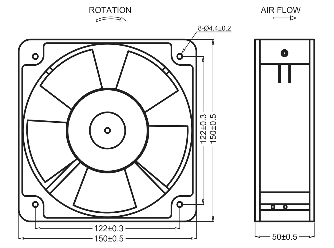 Gx15050hbl 120vac 3000rpm Axial Flow Fan Double Ball Bearing 6 Inch Fan ...