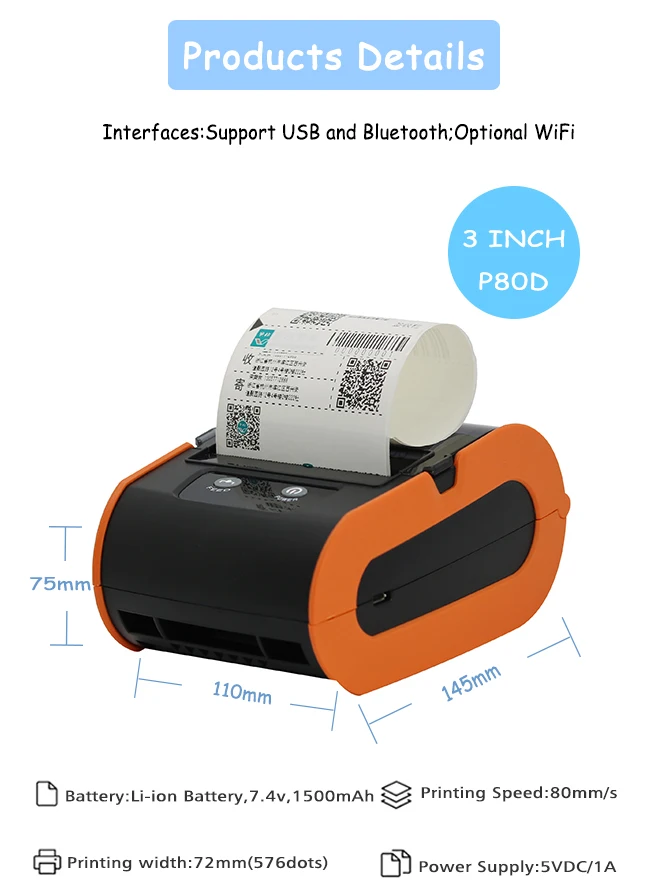 Android and IOS BLUETOOTH 80mm Mobile Thermal Portable Handheld Receipt ...