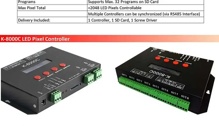 Pixel LED Controller K-1000C Original Ws2812 K1000C SPI 2048 Pixels ...