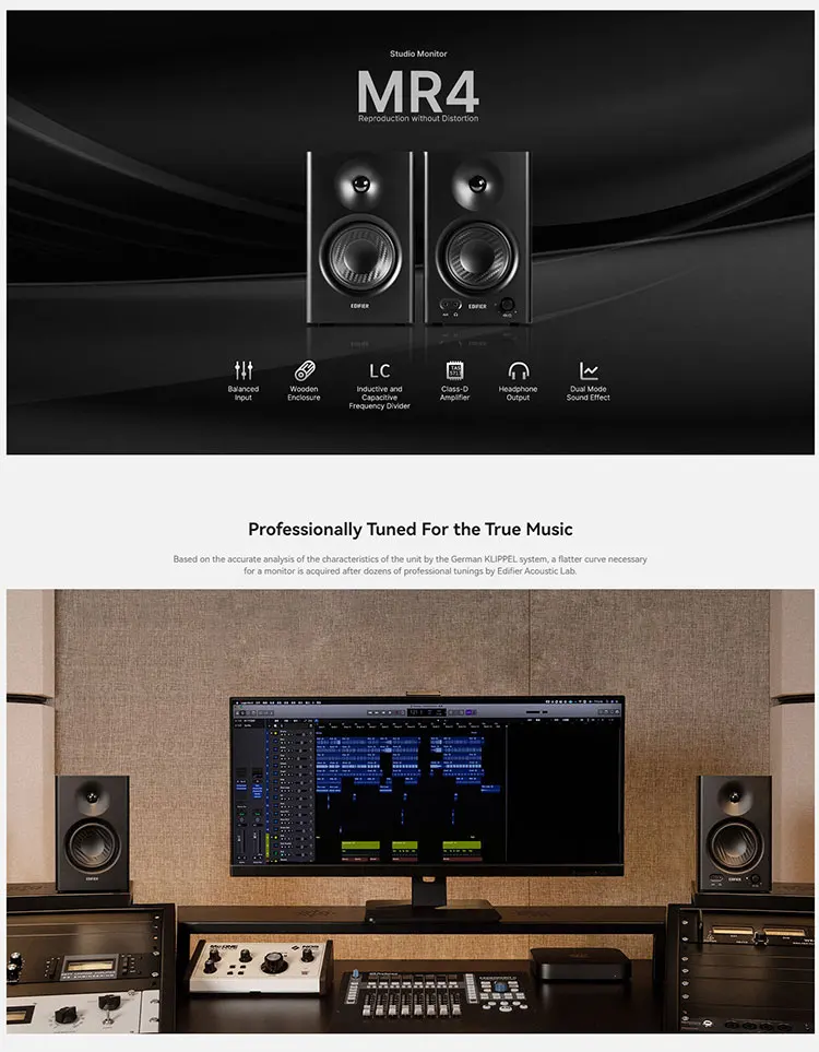 Edifier MR4 Powered Studio Monitor 2.0 Speakers Auxiliary Powered Monitor Speakers Bookshelf ...