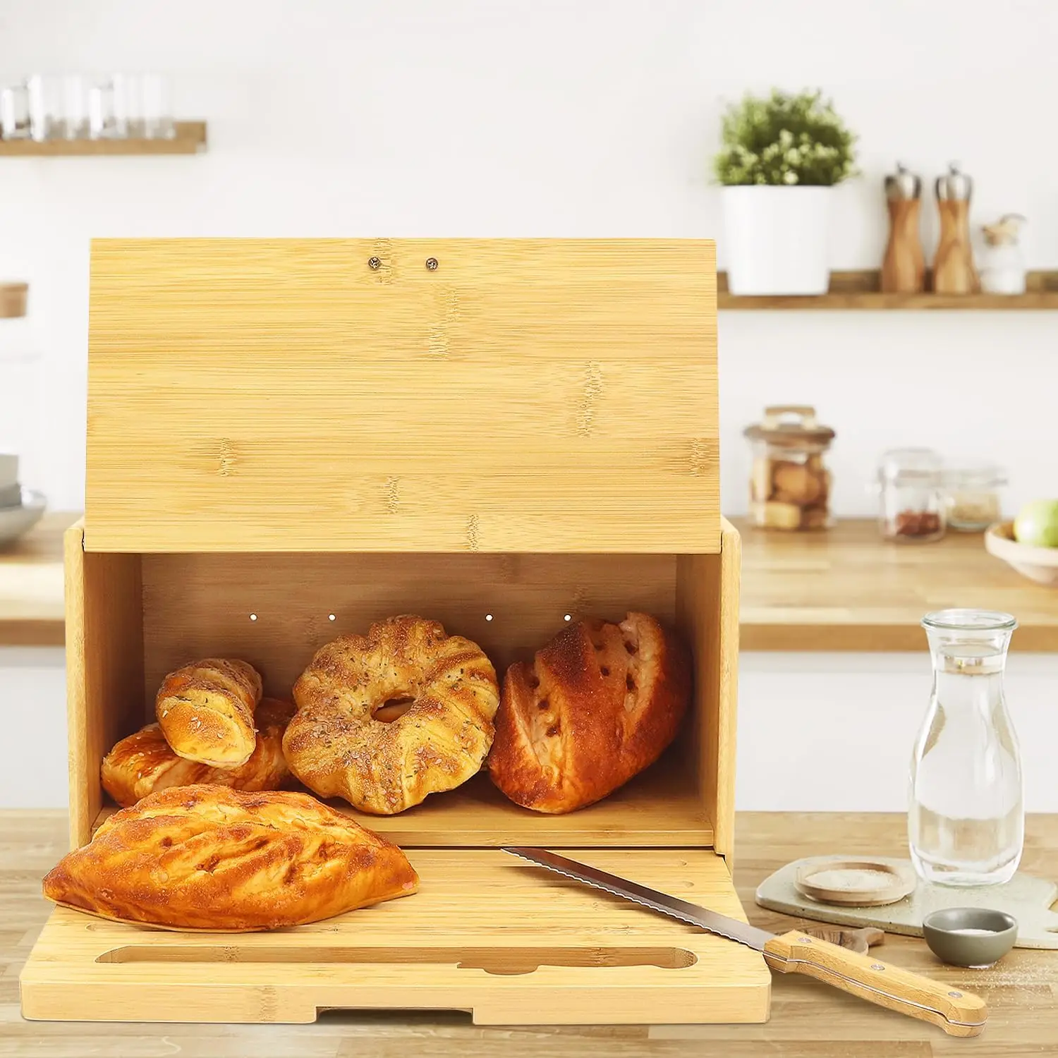 Modern Farmhouse Bamboo Bread Storage Container Polygonal Kitchen ...