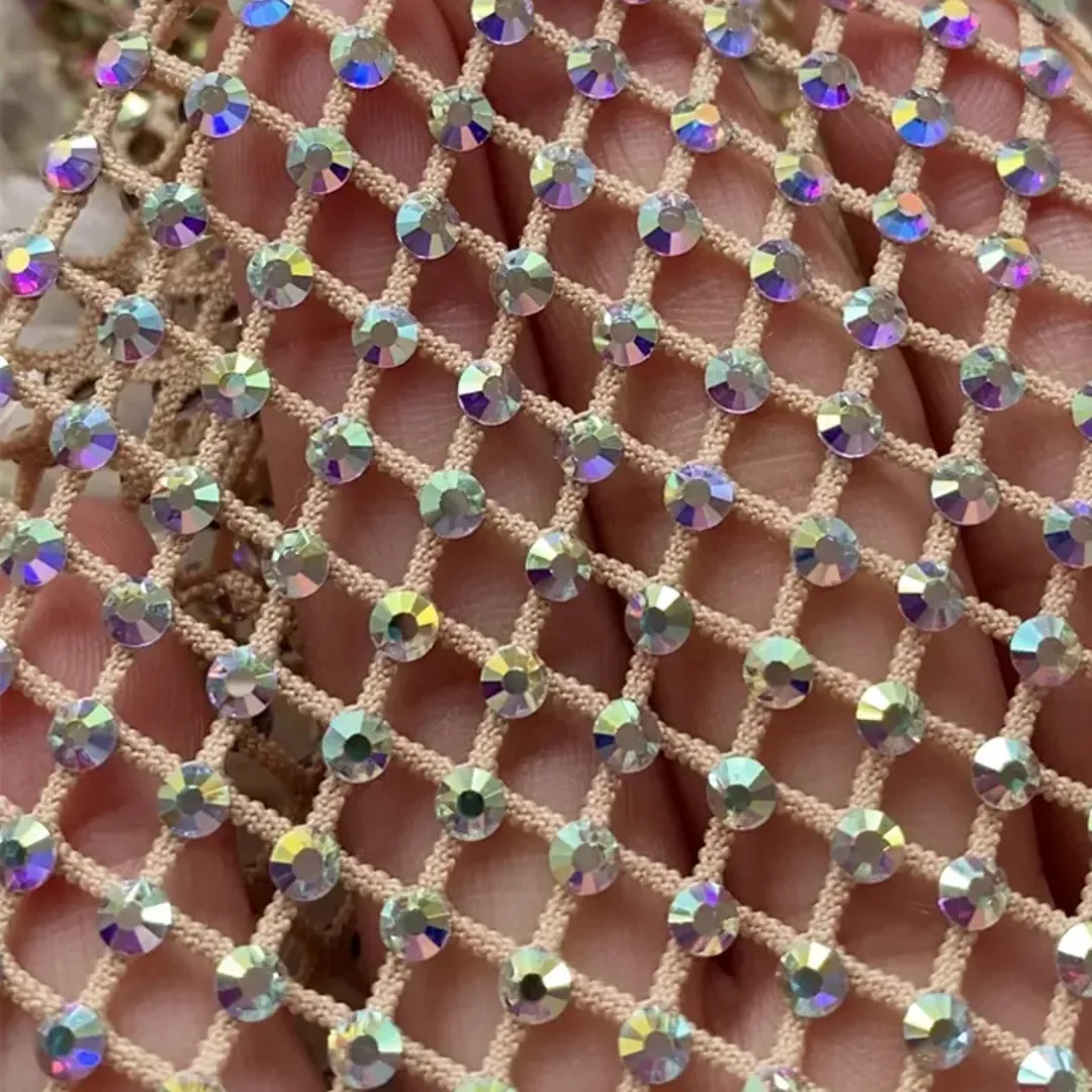 Latest New Crystal Mesh Fabric Trimming Stretch Elastic Rhinestone Net ...