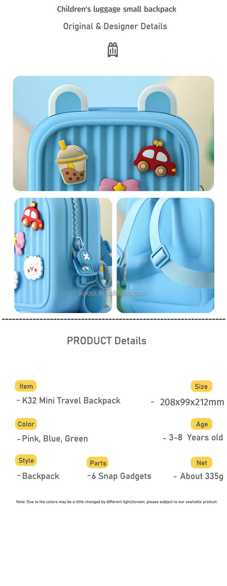 KOOOL 3D Cartoon DIY EVA Rubber Waterproof Kids Bag Backpacks