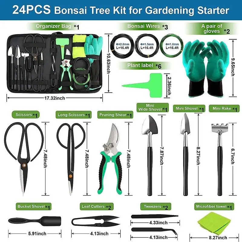 24-Piece Industrial Grade Bonsai Tool Kit for Beginners DIY Potted ...