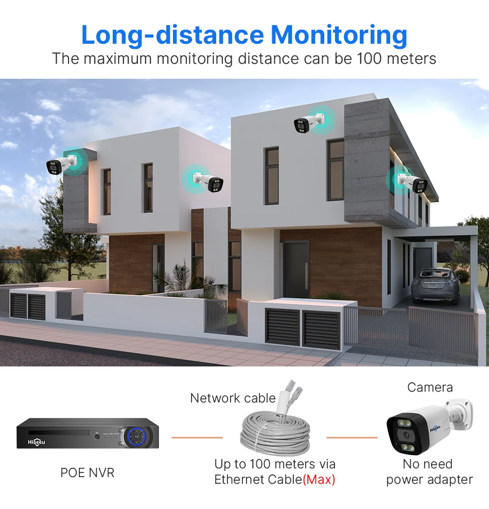 Hiseeu H.265 16ch 8mp Ip Poe Active Deterrence Camera System Oem Two Way Audio Security Bullet ...