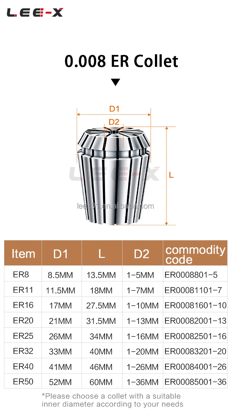 Lee-x 0.008 Er Collet Er08 11 16 20 25 32 40 50 Er Spring Collet Er ...