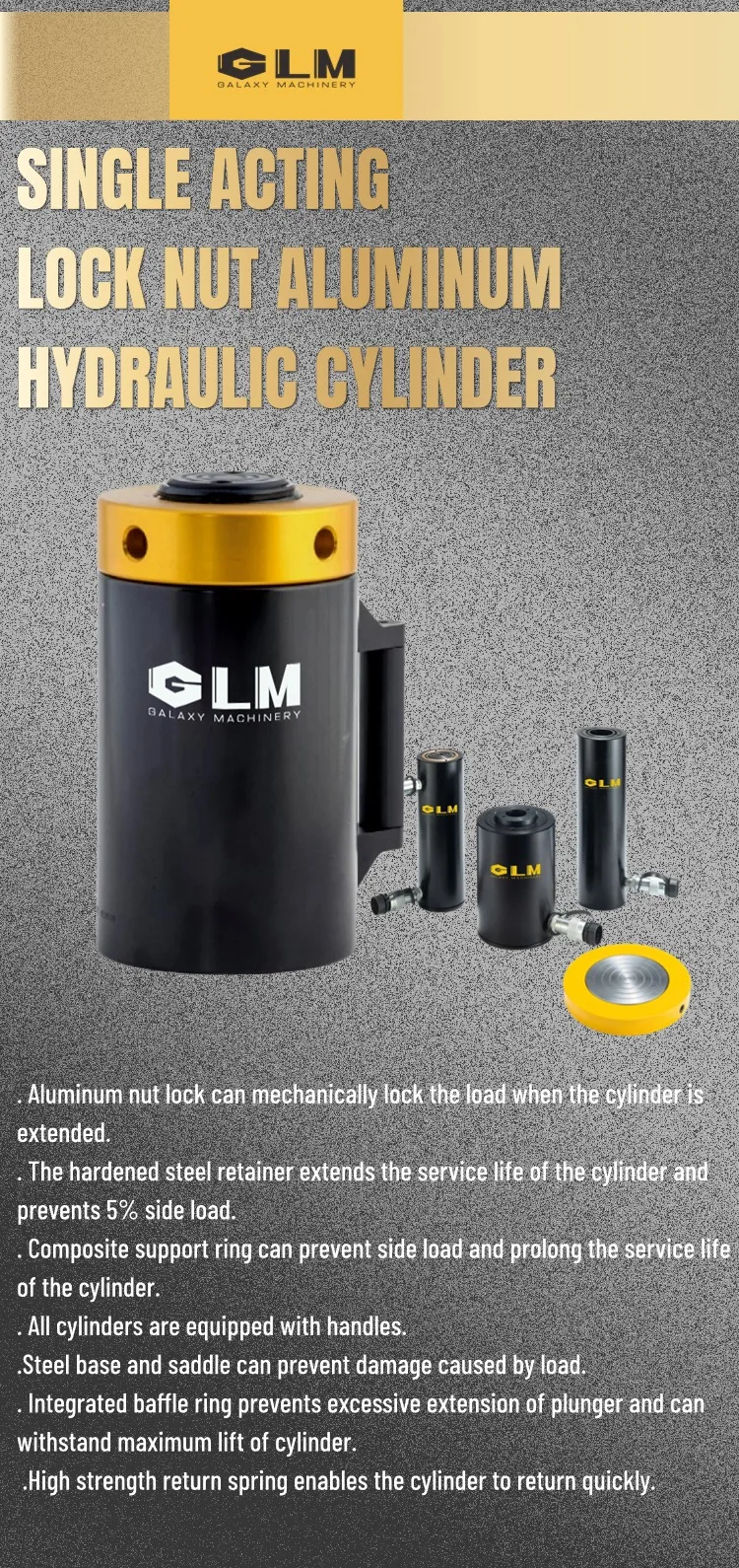 Aluminum Lock Nut Cylinders RACL Series 20-150t Single Acting Plunger ...