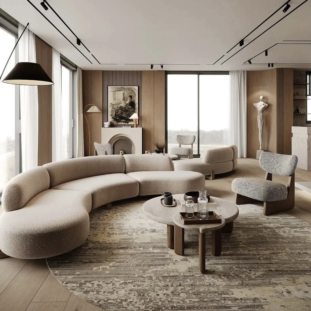 Modern Curved Sofa Set Furniture Fabric Round White Living Room Sofa ...