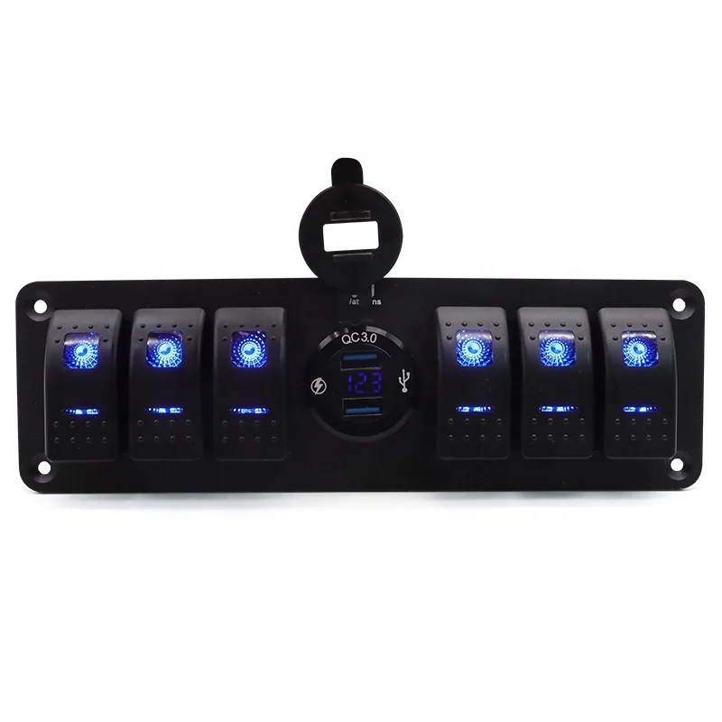 6 Gang Utv Switch Panel 12v 24v Voltmeter Display Led On Off Rocker ...