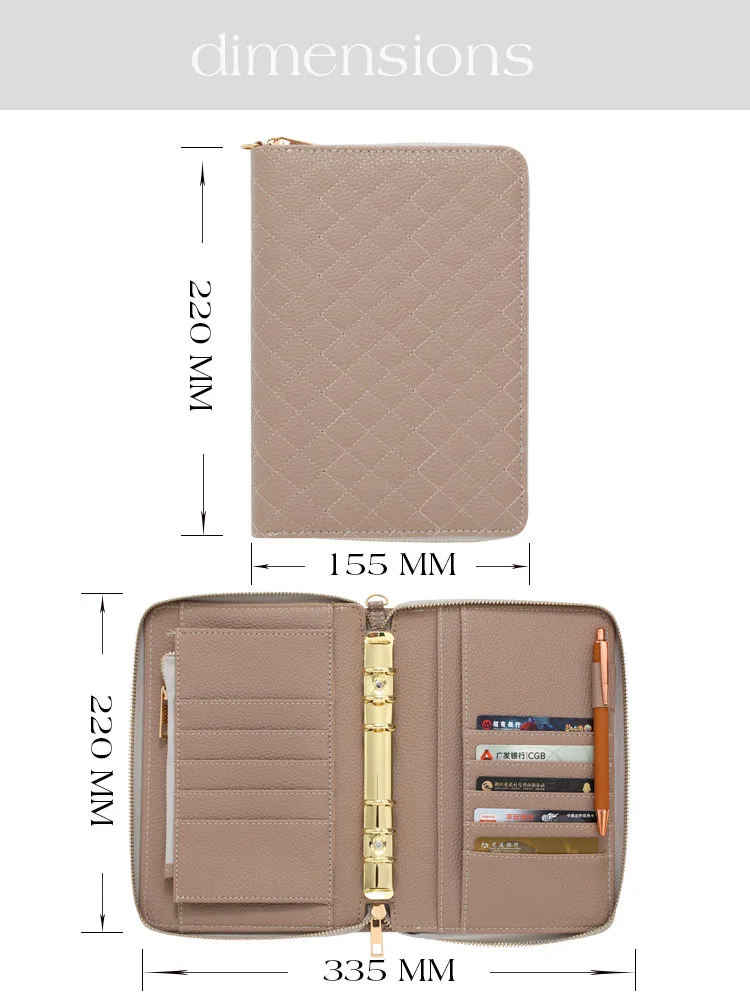 Hongbo New A6 Quilted Pebble Leather Zipper Binder Wallet