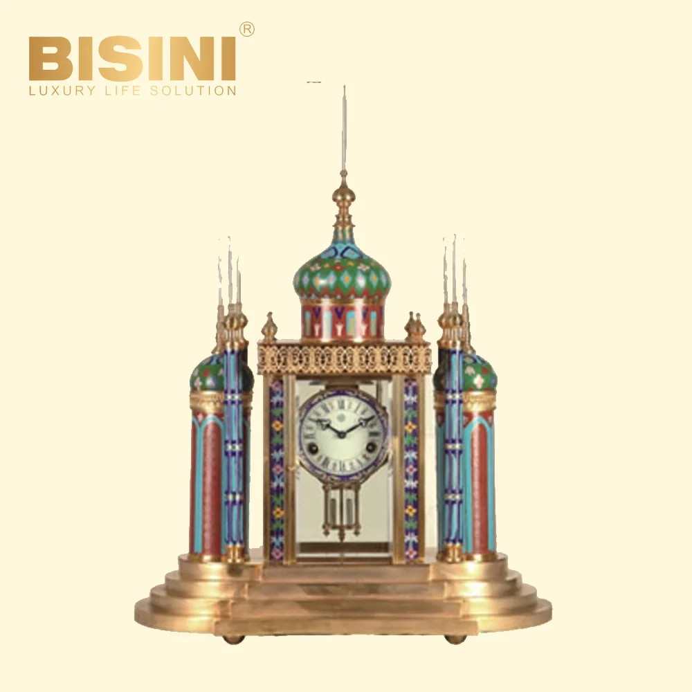 Luxury Round Cloisonne Table Clock with Pendulum - Exquisite Floral ...