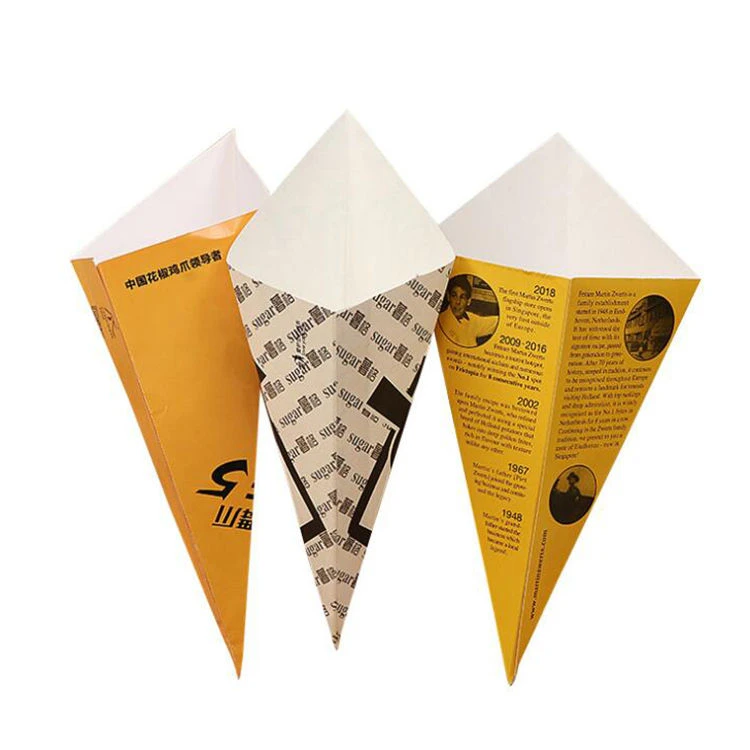 Custom Disposable Chips Cone Paper Food Packaging Box