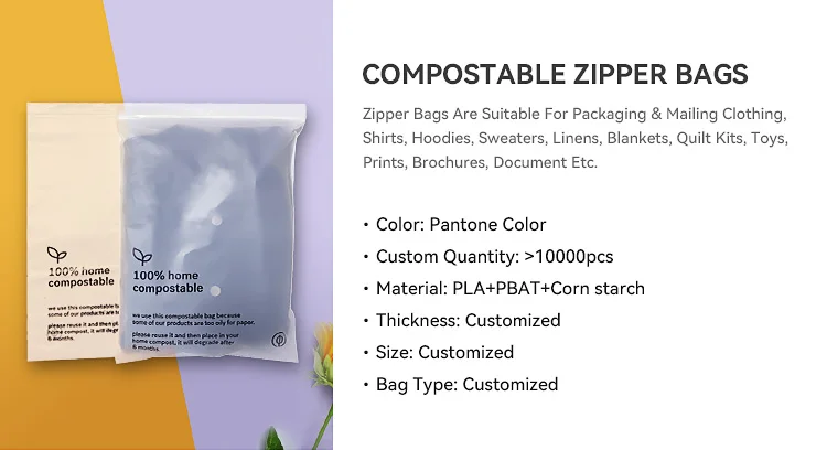 Pla Corn Starch Pbat Bio Clothing Zipper Bags Resealable Compostable Mailer Packaging Frosted ...