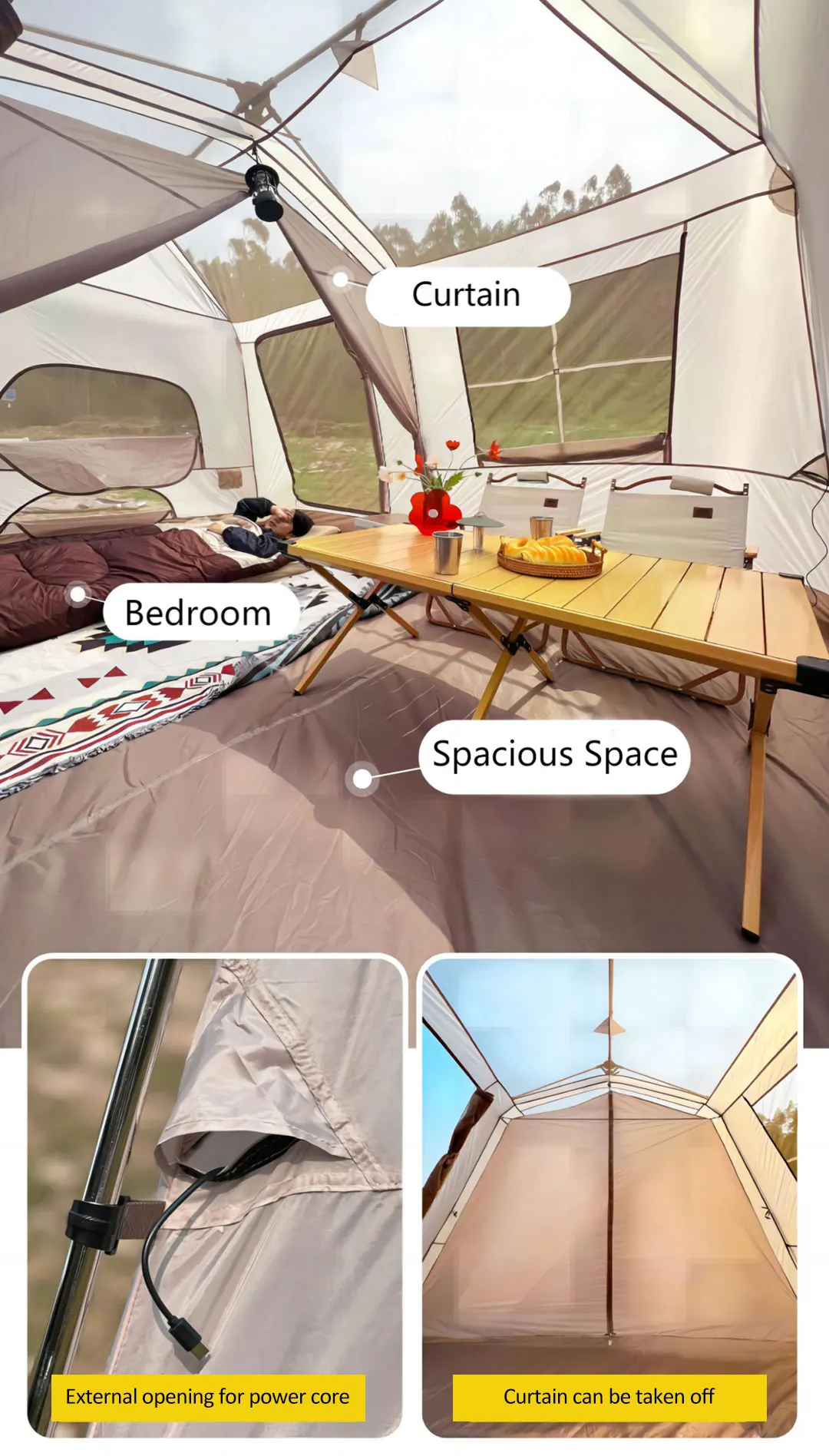 Camping Automatic Tent Breathable 2 Hall Pu2000mm Glamping Tent Outdoor ...