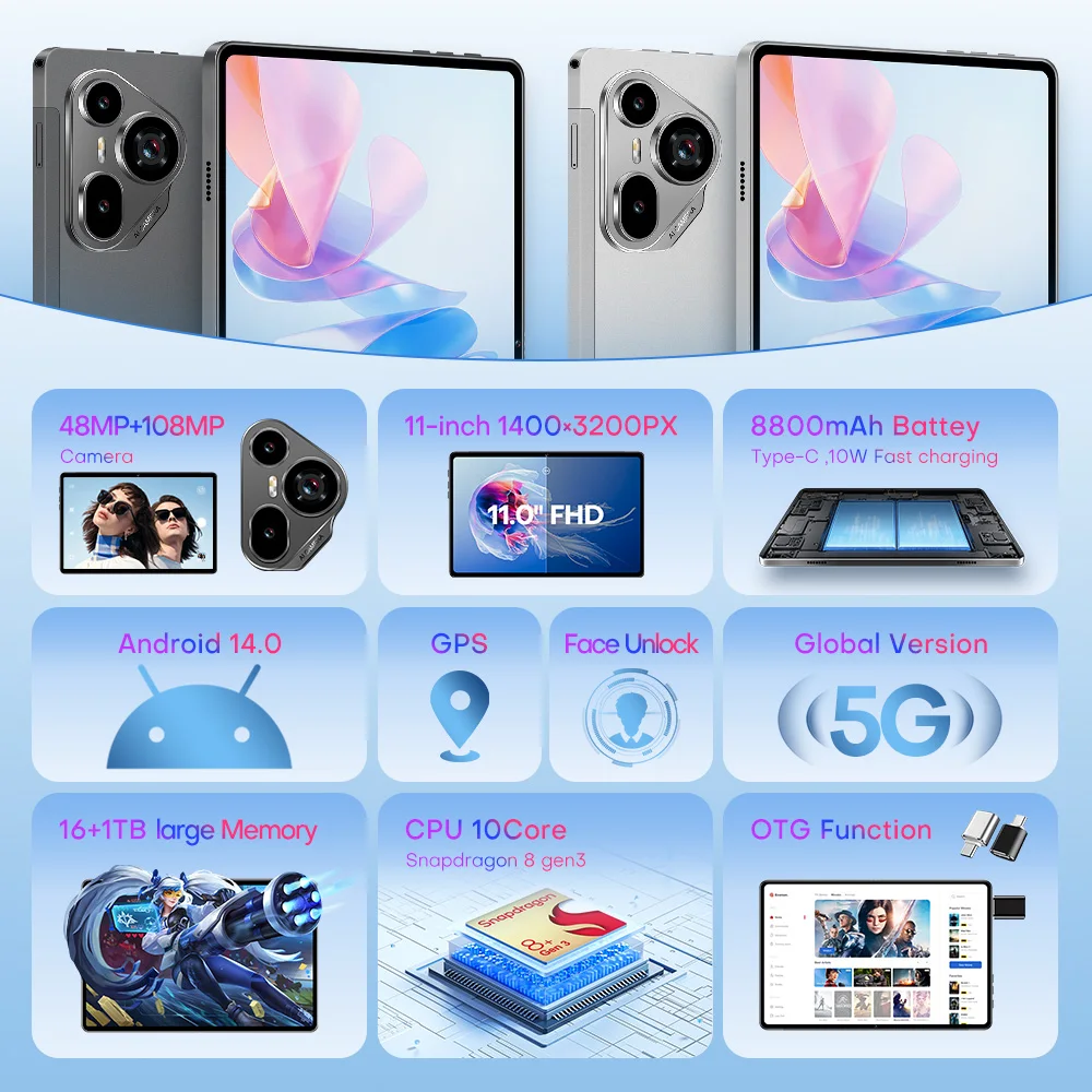16 1TB Kid Gaming Tablet Windows Rugged Android 14 Pad
